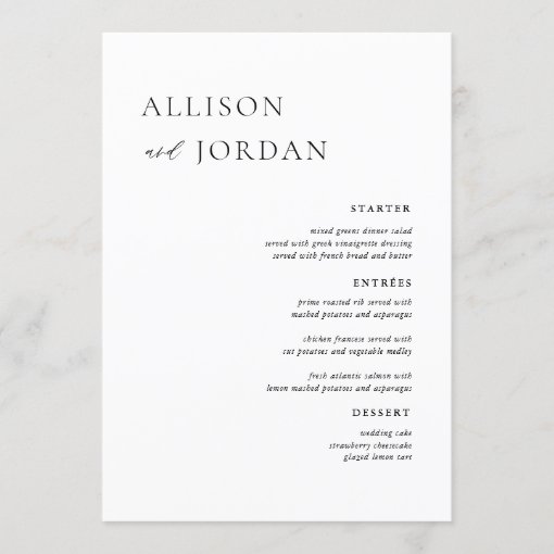 Elegant Simple Wedding Dinner Party Menus | Zazzle