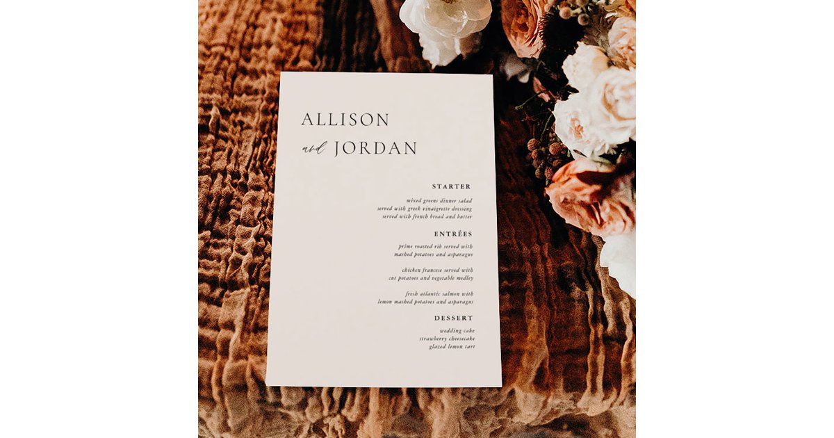 Elegant Simple Wedding Dinner Party Menus | Zazzle