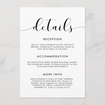 Elegant & simple wedding guest information card | Zazzle