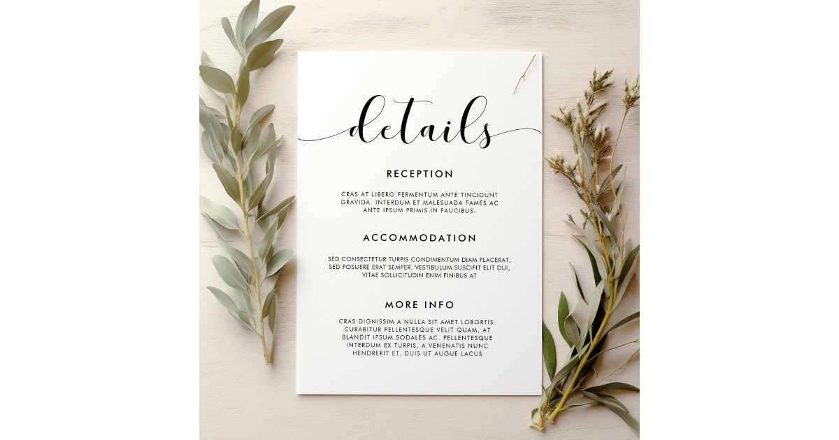 Elegant & simple wedding guest information card | Zazzle