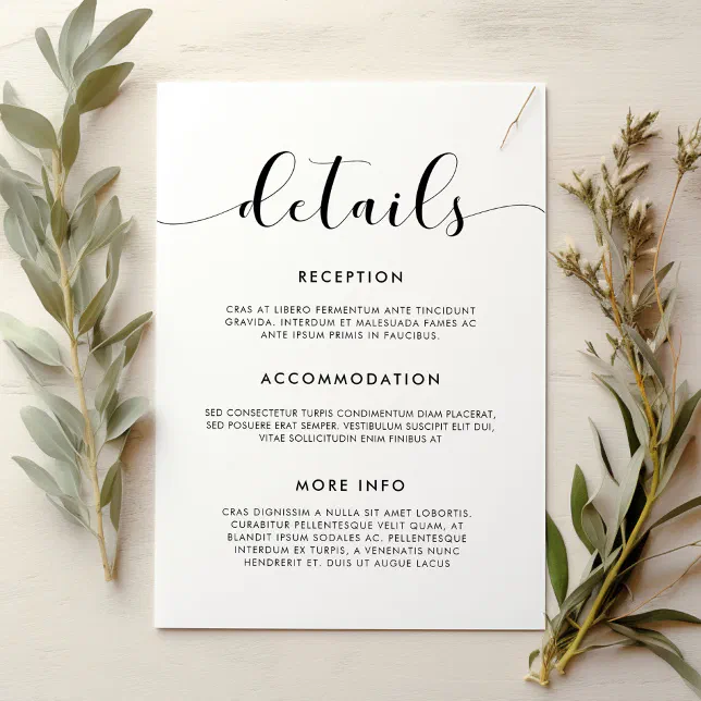 Elegant & simple wedding guest information card | Zazzle