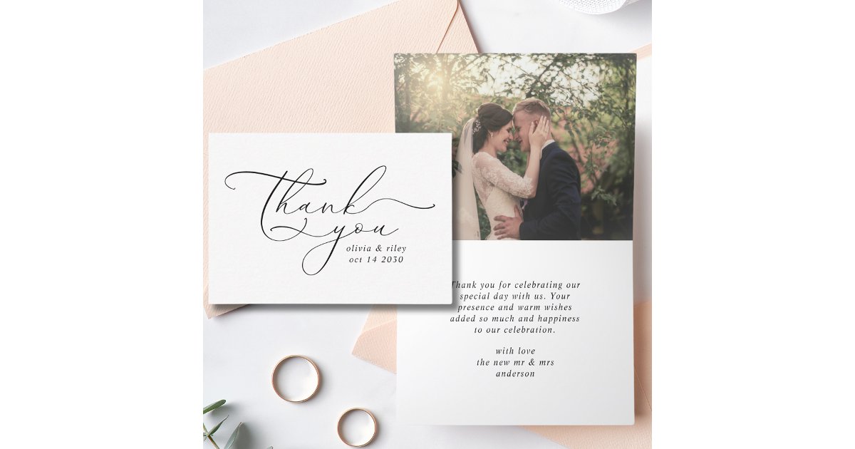 Elegant Simple Wedding Thank You Script Photo Card | Zazzle