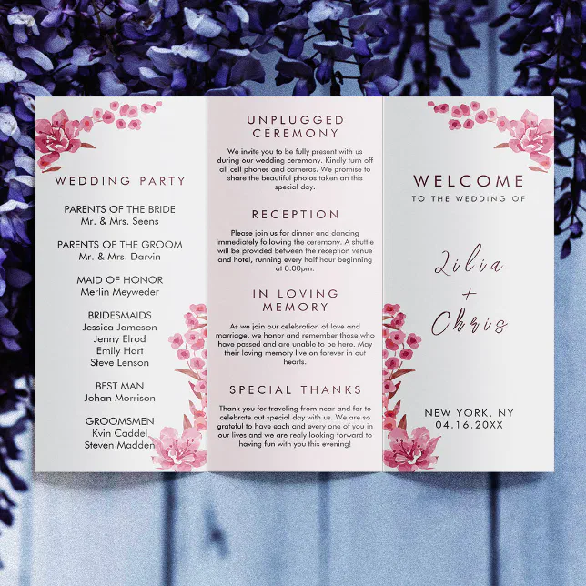 Elegant Simple Wedding Tri-fold Brochure Program | Zazzle