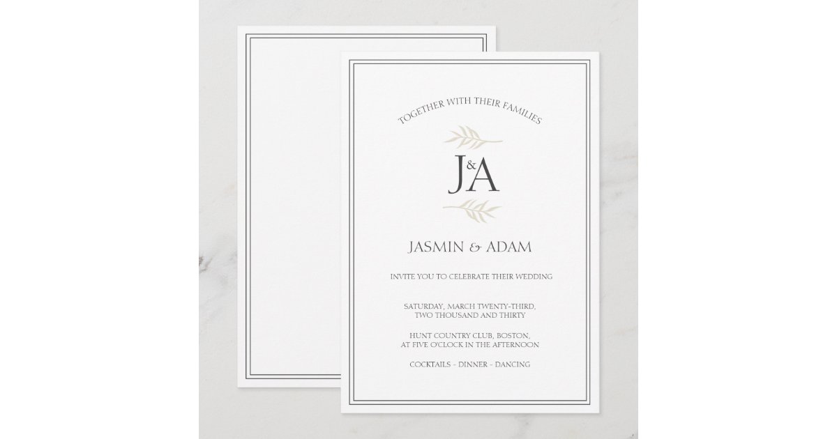 Elegant Simple White Classic Initials Wedding Invitation | Zazzle