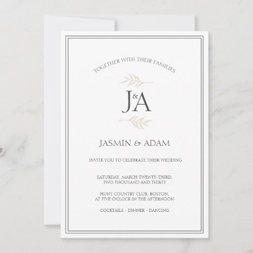 Elegant Simple White Classic Initials Wedding Invitation | Zazzle