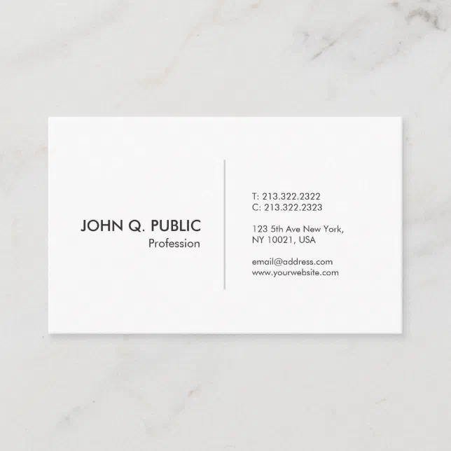 Elegant Simple White Plain Modern Professional Business Card | Zazzle