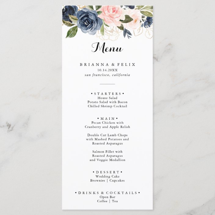 Elegant Simple Winter Floral Calligraphy Dinner Menu | Zazzle.com
