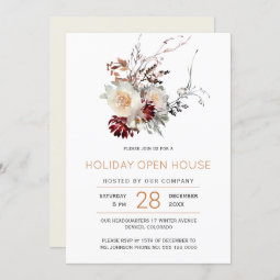 Elegant simple winter floral holiday open house invitation | Zazzle