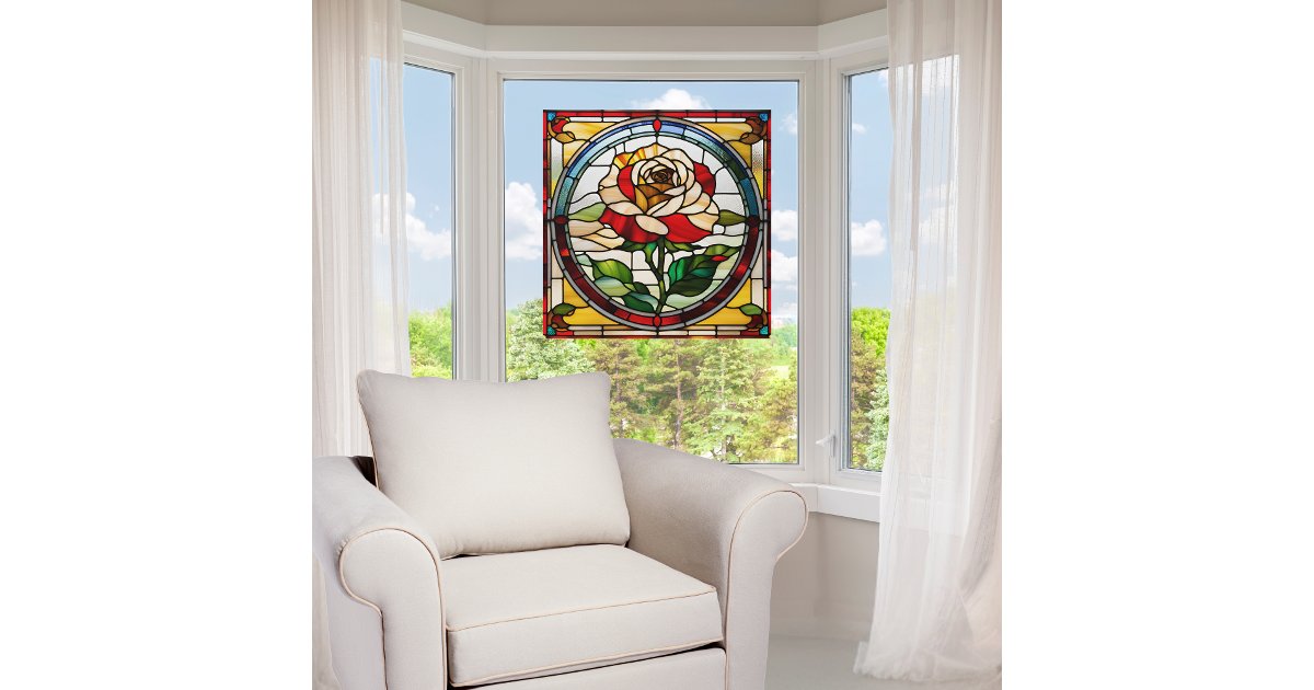 Elegant Single Rose Faux Stained Glass Window Cling | Zazzle