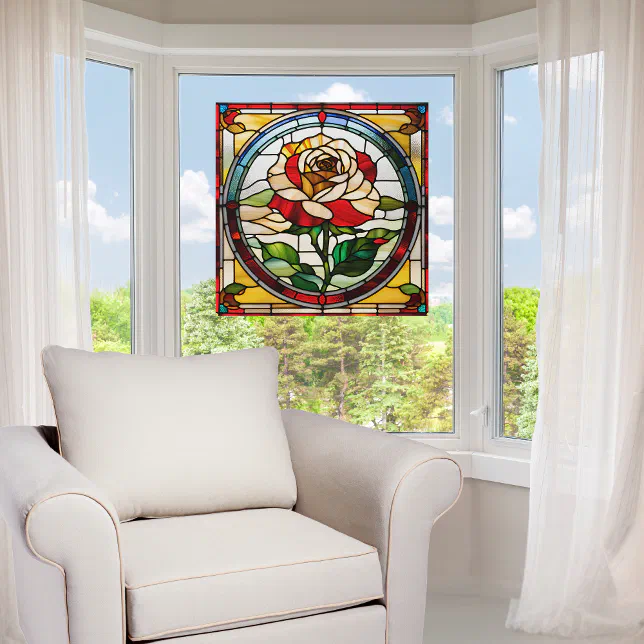 Elegant Single Rose Faux Stained Glass Window Cling | Zazzle