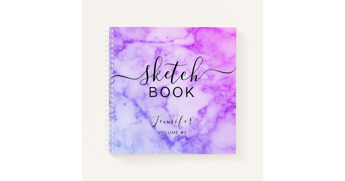 Elegant Sketchbook Your Name Script Marble Notebook | Zazzle