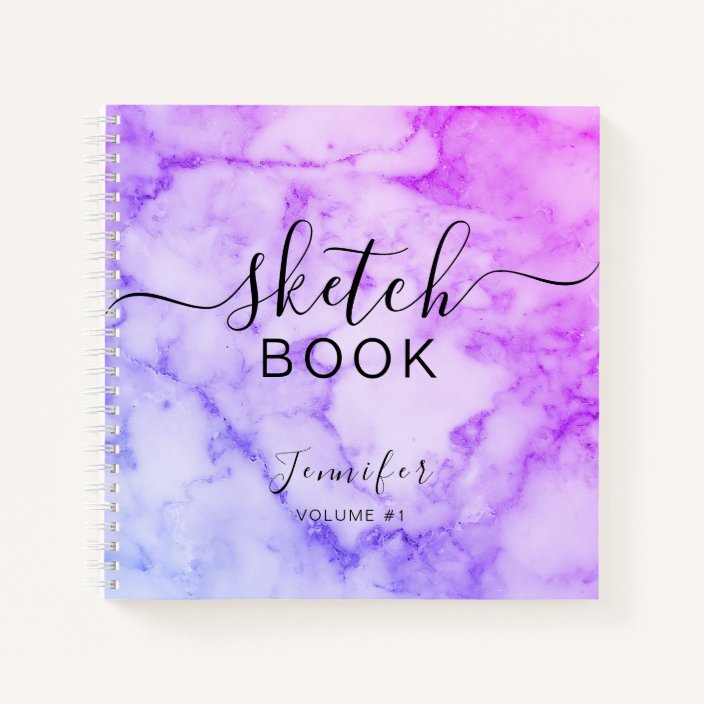 Elegant Sketchbook Your Name Script Marble Notebook | Zazzle.com