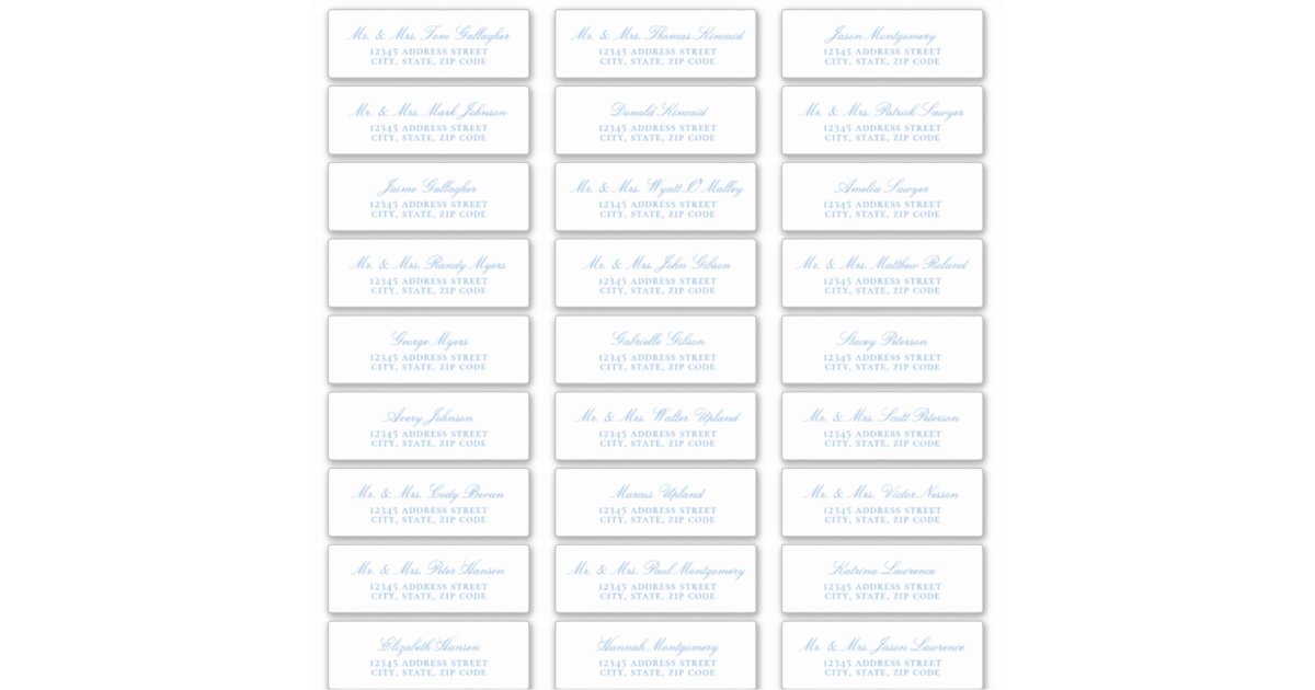 Elegant Sky Blue Script Guest Address Labels | Zazzle