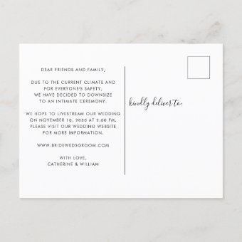 Elegant Smaller Wedding Script Hearts Downsizing Announcement Postcard ...