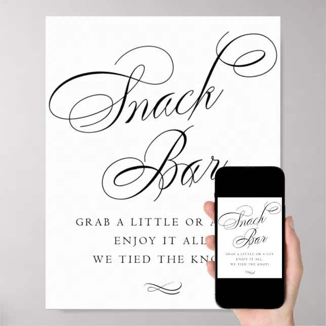 Elegant Snack Bar Black Calligraphy | Chic Table Poster | Zazzle