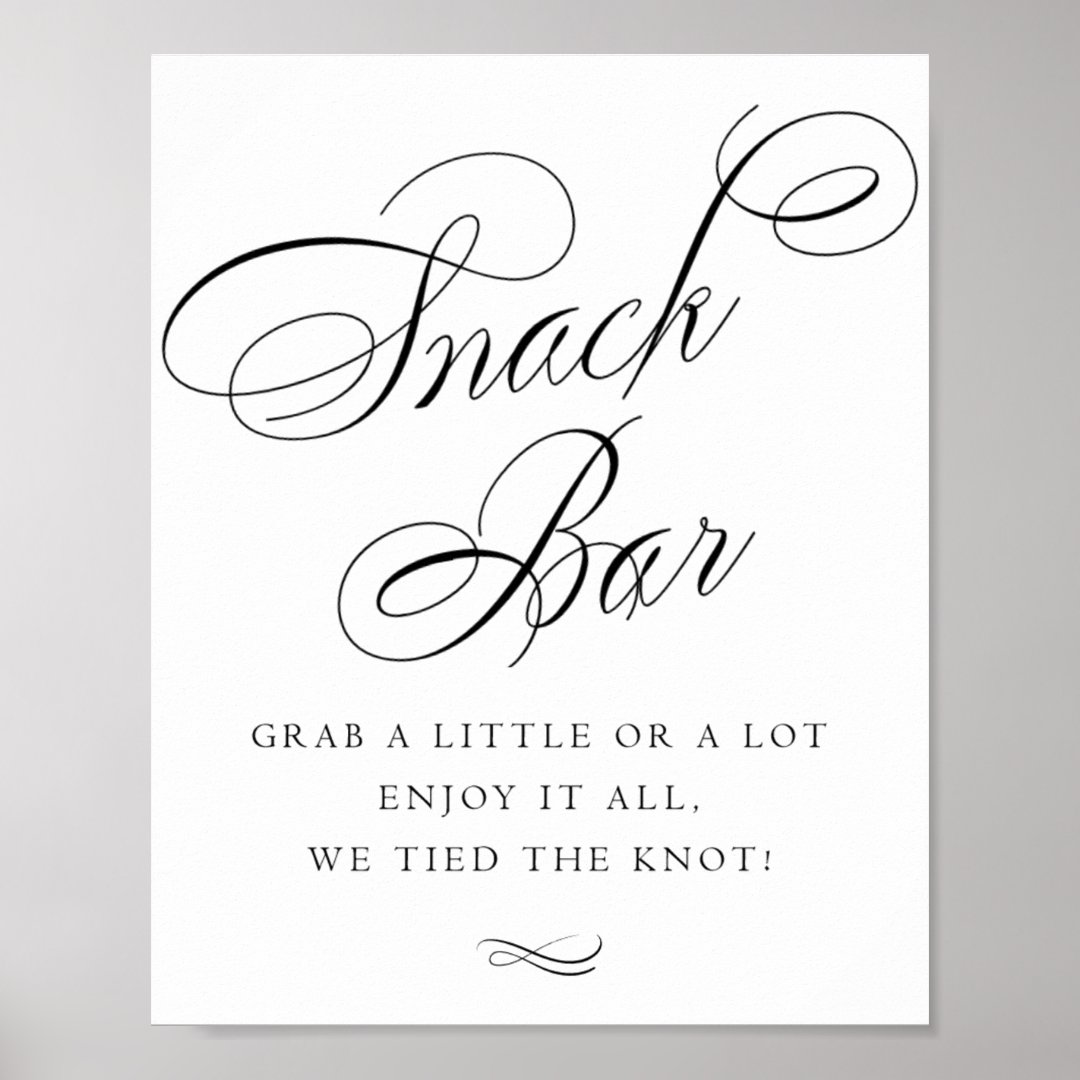 Elegant Snack Bar Black Calligraphy | Chic Table Poster | Zazzle