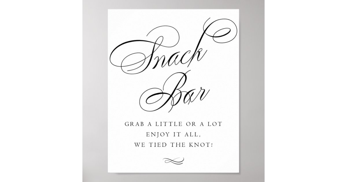 Elegant Snack Bar Black Calligraphy | Chic Table Poster | Zazzle