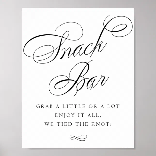 Elegant Snack Bar Black Calligraphy | Chic Table Poster | Zazzle