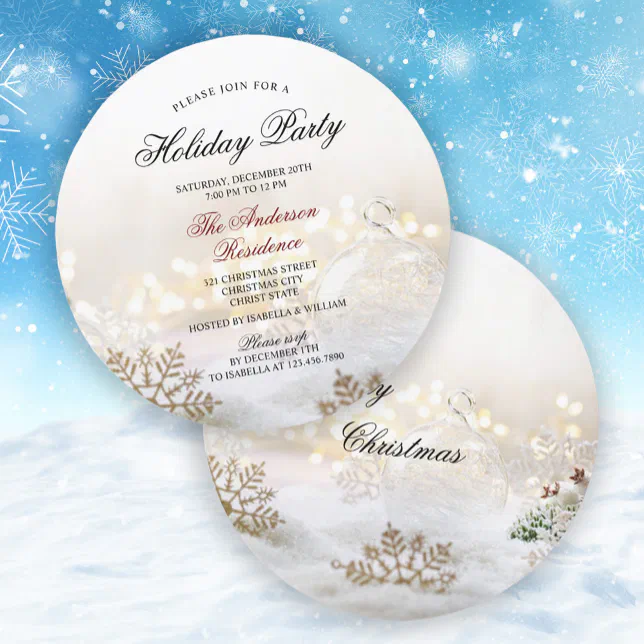 Elegant Snow and Baubles Christmas Holiday Invitation | Zazzle