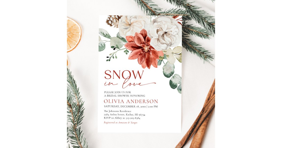 Elegant Snow in Love Winter Red Bridal Shower Invitation | Zazzle