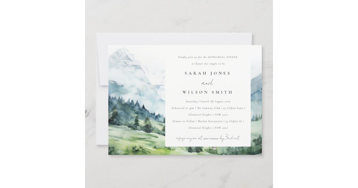 Elegant Snow Mountain Landscape Rehearsal Dinner Invitation | Zazzle