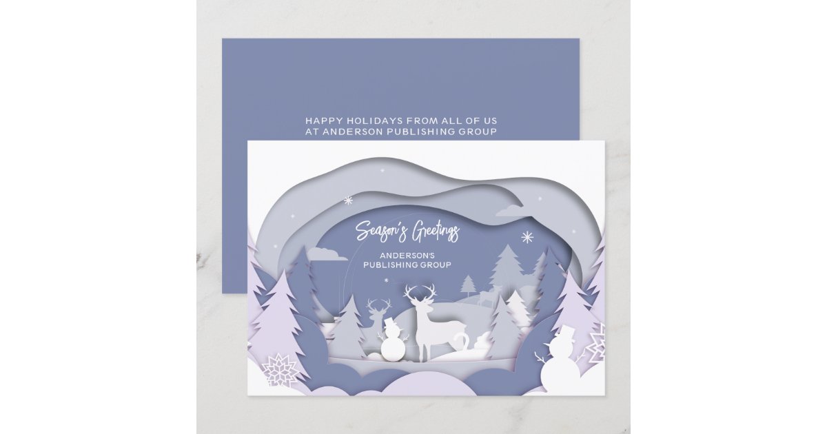 Elegant Snow Scene Reindeer Company Holiday Card | Zazzle
