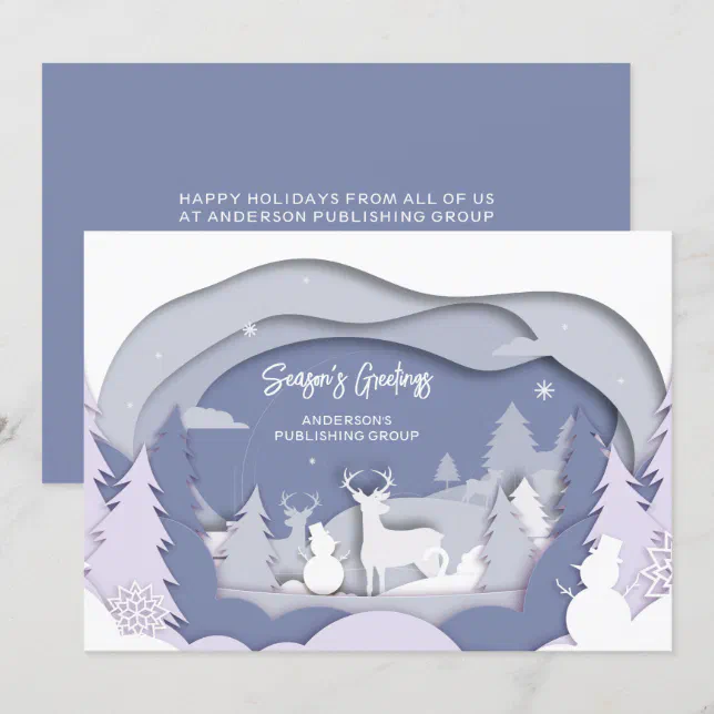 Elegant Snow Scene Reindeer Company Holiday Card | Zazzle