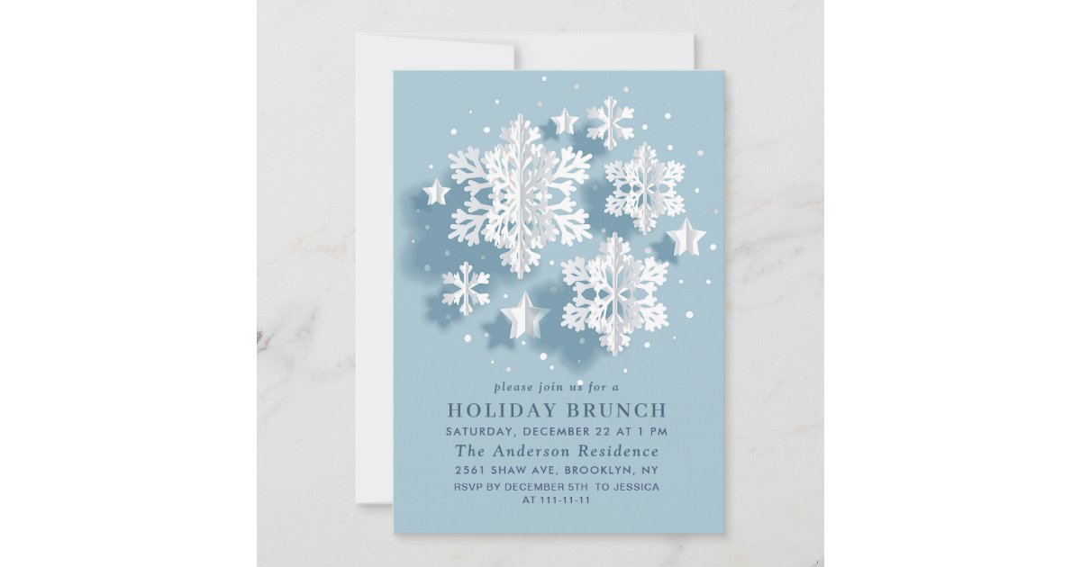 Elegant Snowflake CHRISTMAS HOLIDAY BRUNCH Invitation | Zazzle