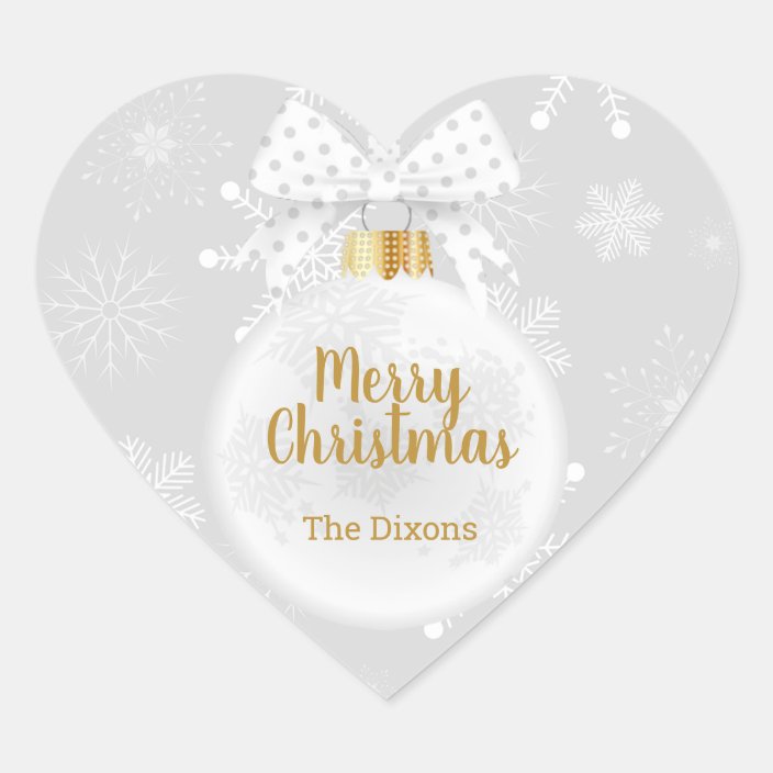 Elegant Snowflake White Ornament Christmas Heart Sticker | Zazzle.com
