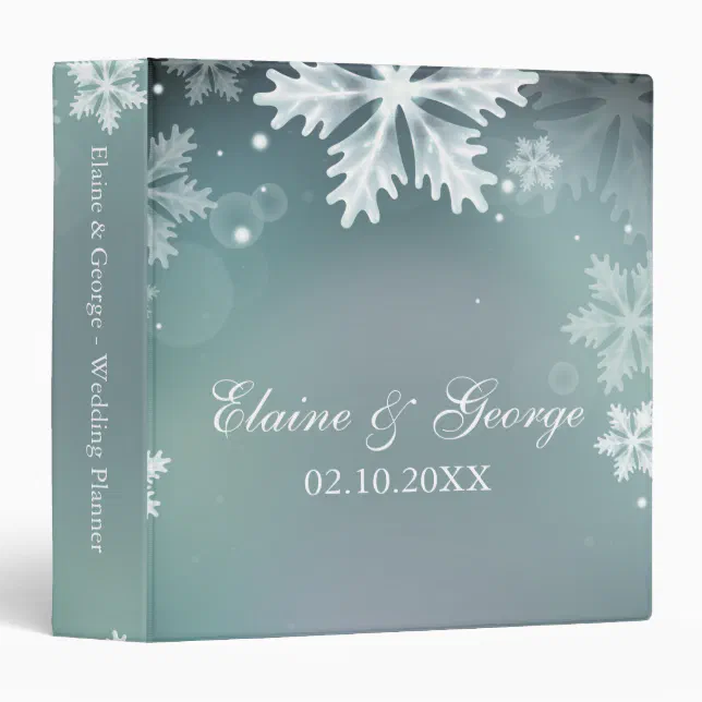 Elegant snowflakes Aqua winter Wedding Planner 3 Ring Binder | Zazzle