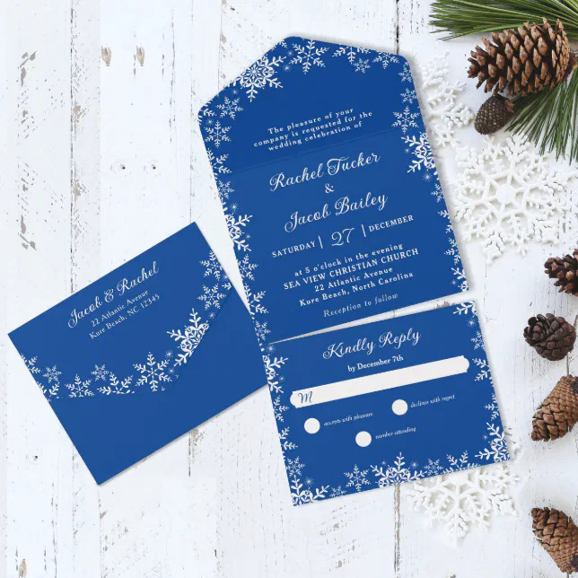 Elegant Snowflakes Border Deep Blue Winter Wedding All In One ...