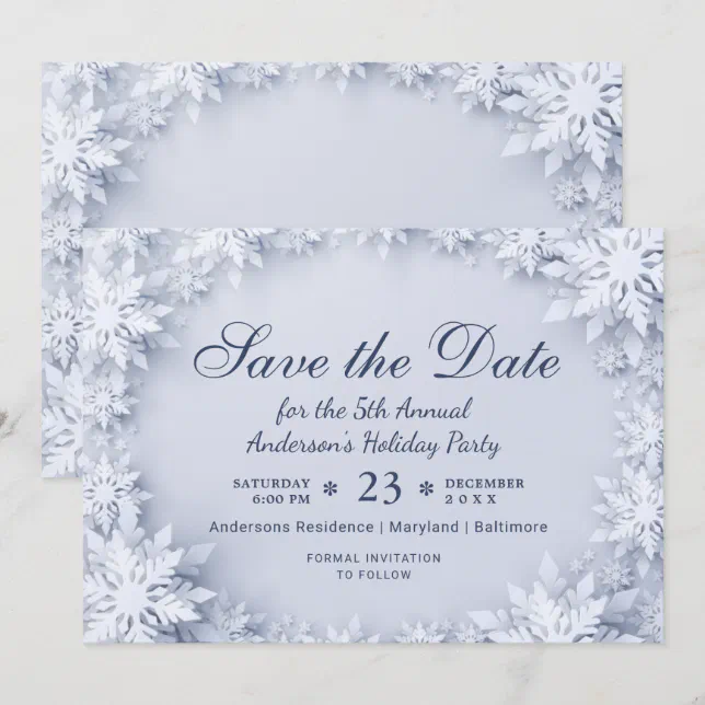 Elegant Snowflakes Holiday Christmas Party Invitation | Zazzle