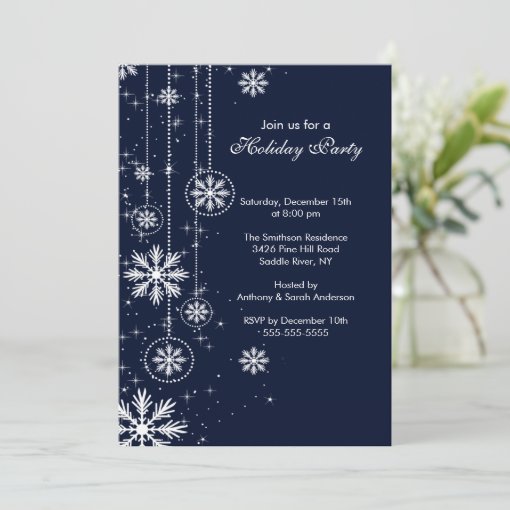 Elegant Snowflakes Holiday Party Invitation | Zazzle