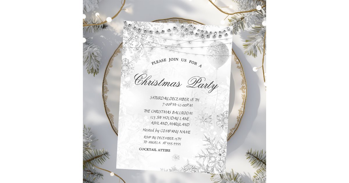 Elegant Snowflakes,Lights,Balloon,Christmas Party Invitation | Zazzle