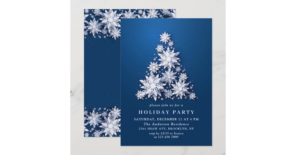 Elegant Snowflakes Tree Holiday CHRISTMAS PARTY Invitation | Zazzle