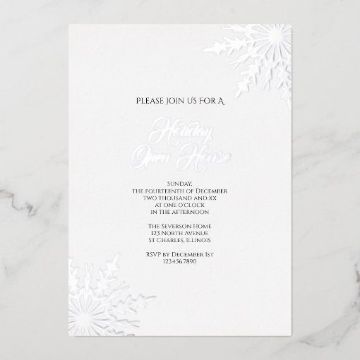 Elegant Snowflakes Winter Holiday Open House Foil Invitation | Zazzle