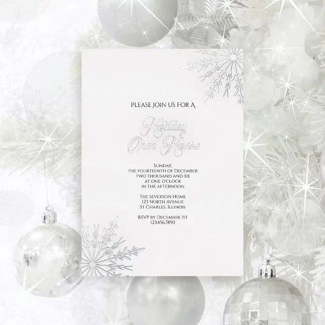 Elegant Snowflakes Winter Holiday Open House Foil Invitation | Zazzle