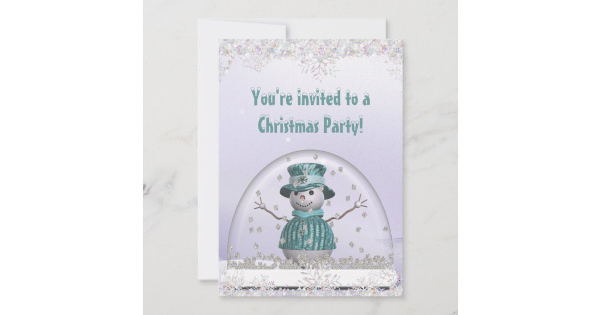 Elegant SnowGlobe & Snowman Christmas Party Invitation | Zazzle