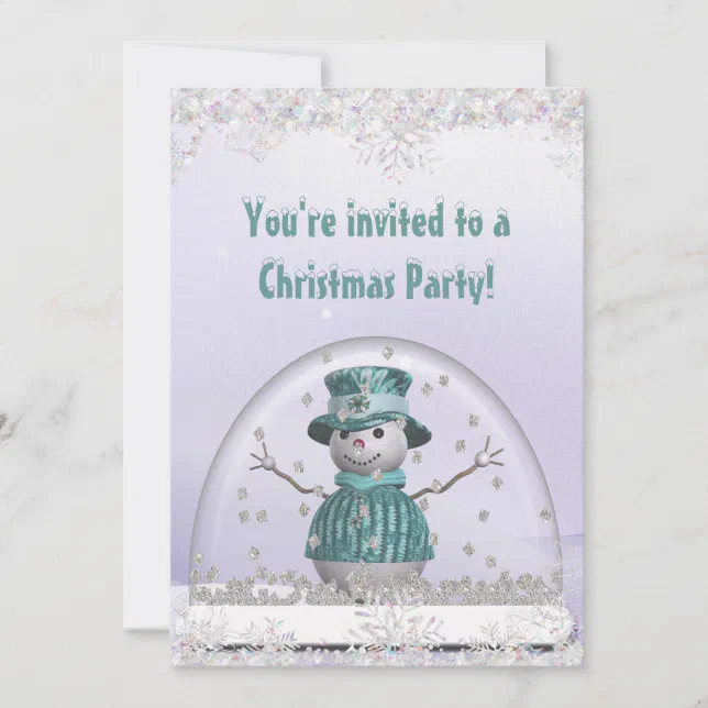 Elegant SnowGlobe & Snowman Christmas Party Invitation | Zazzle