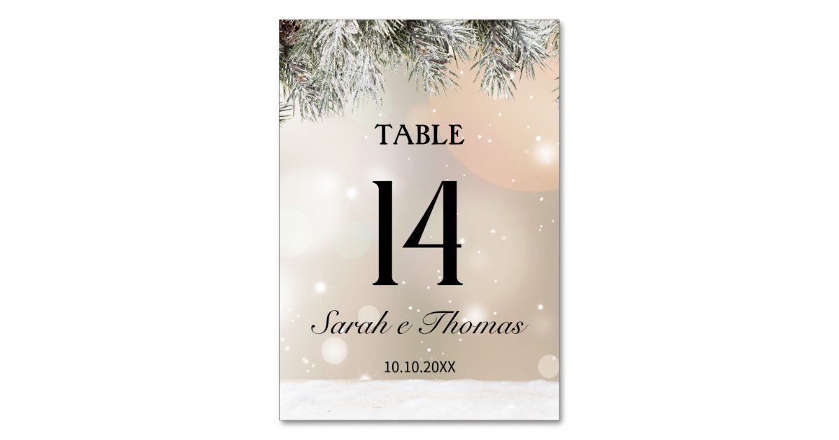 Elegant snowy Christmas table number | Zazzle
