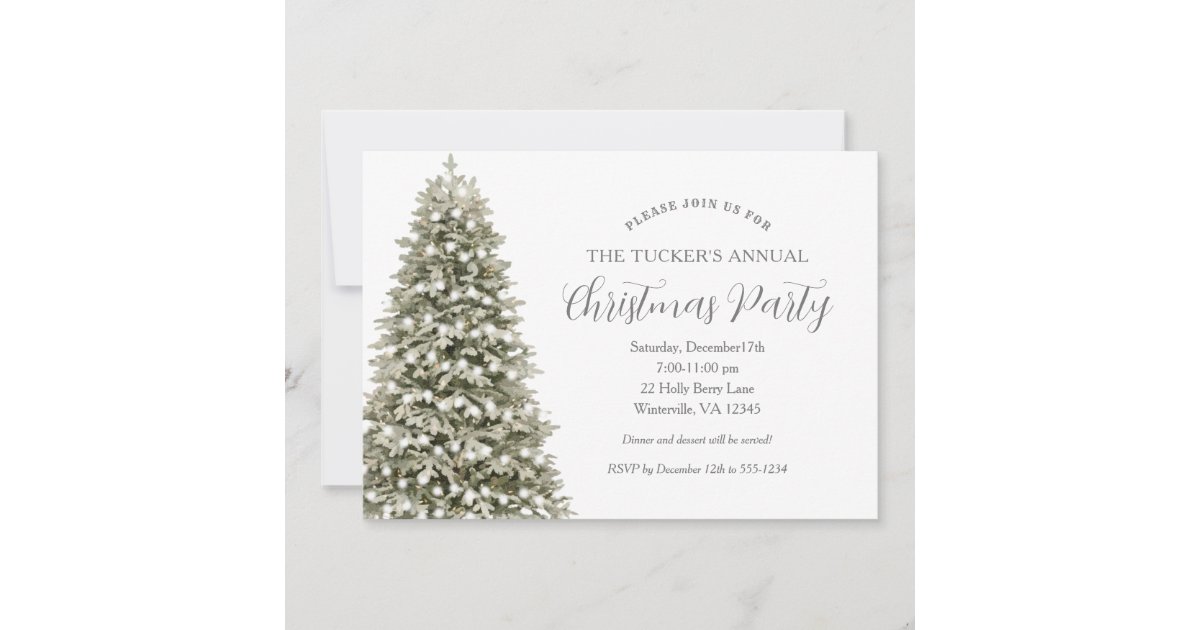 Elegant Snowy Christmas Tree Christmas Party Invitation | Zazzle