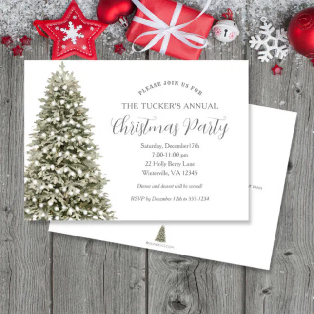 Elegant Snowy Christmas Tree Christmas Party Invitation | Zazzle