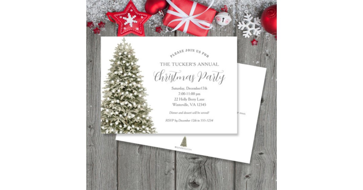 Elegant Snowy Christmas Tree Christmas Party Invitation | Zazzle