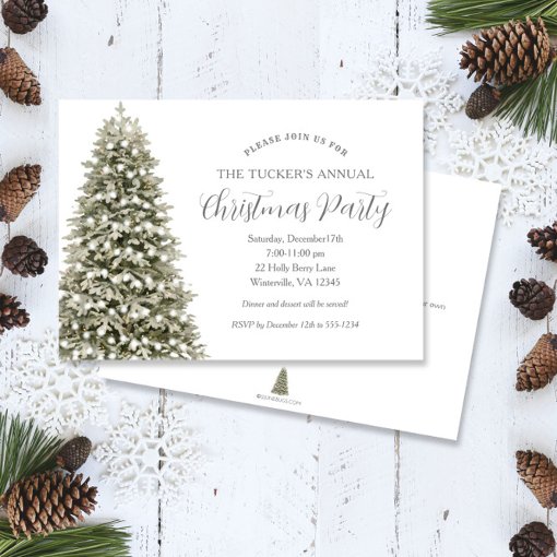 Elegant Snowy Christmas Tree Christmas Party Invitation | Zazzle