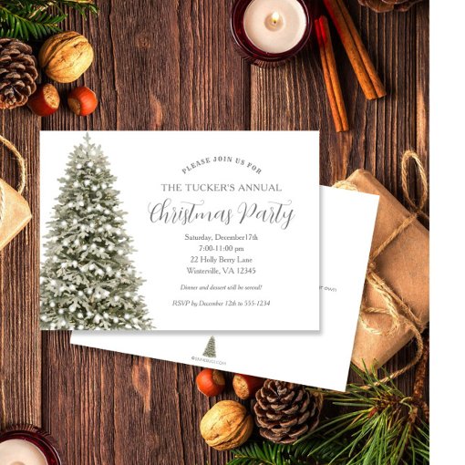 Elegant Snowy Christmas Tree Christmas Party Invitation | Zazzle