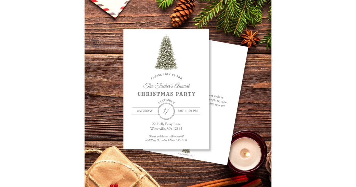 Elegant Snowy Christmas Tree Christmas Party Invitation | Zazzle