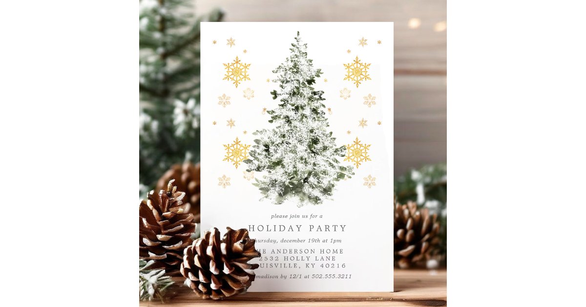 Elegant Snowy Pines Holiday Party Invitation | Zazzle