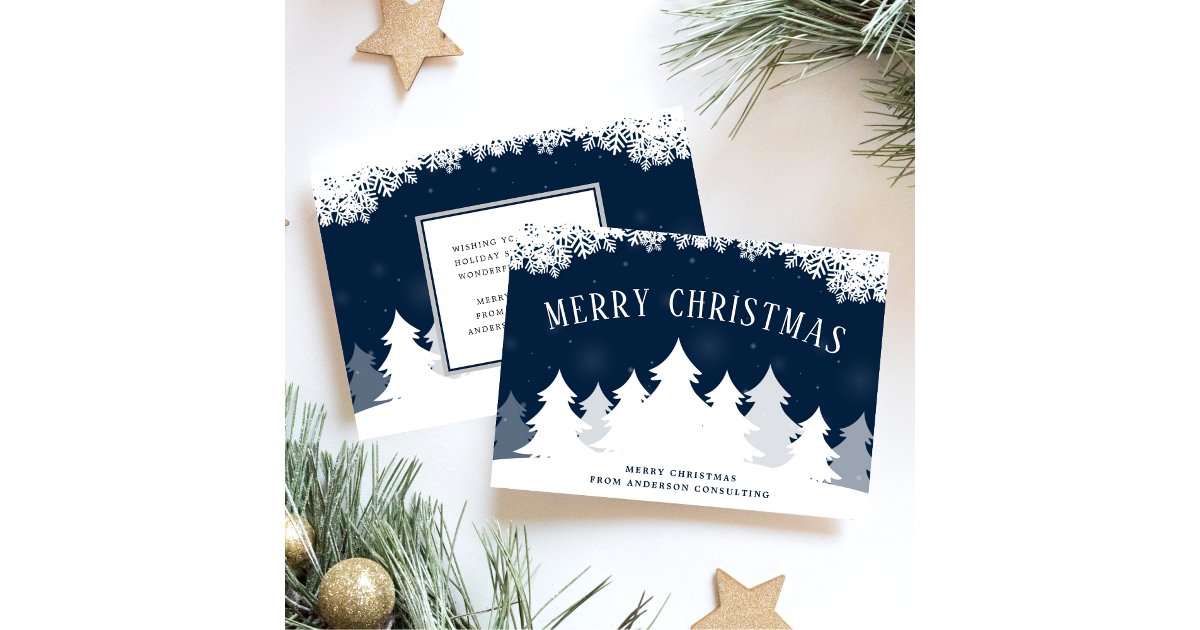 Elegant Snowy Trees Christmas Corporate Business Holiday Card | Zazzle