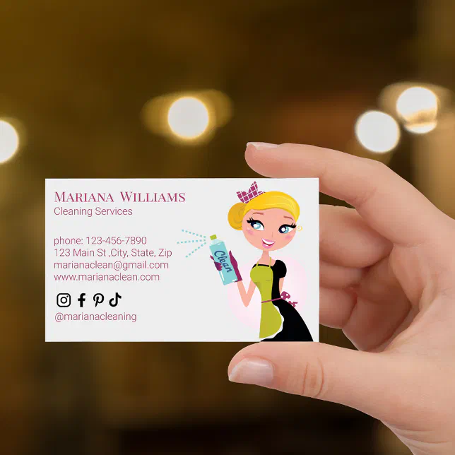 elegant social media cleaning services pink script business card | Zazzle