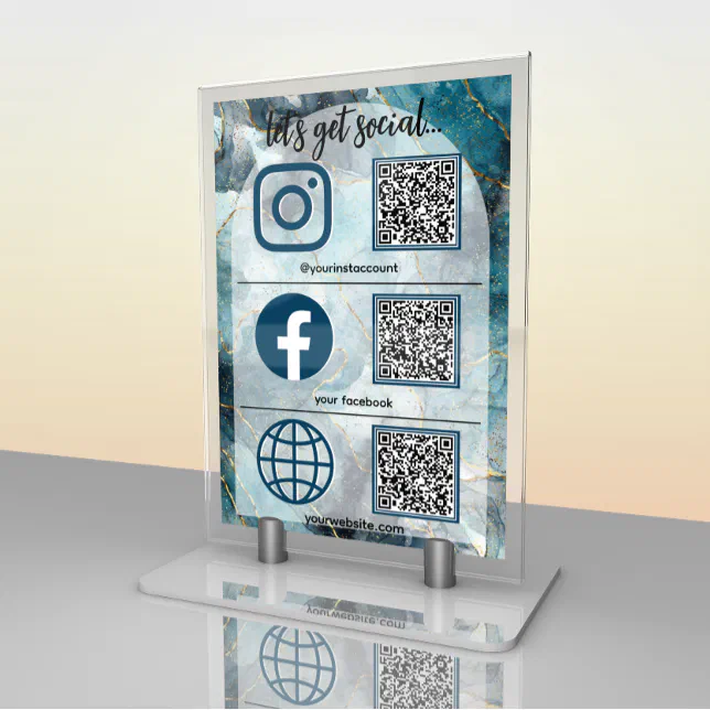 Elegant Social Media Sign With QR Code Table Card | Zazzle